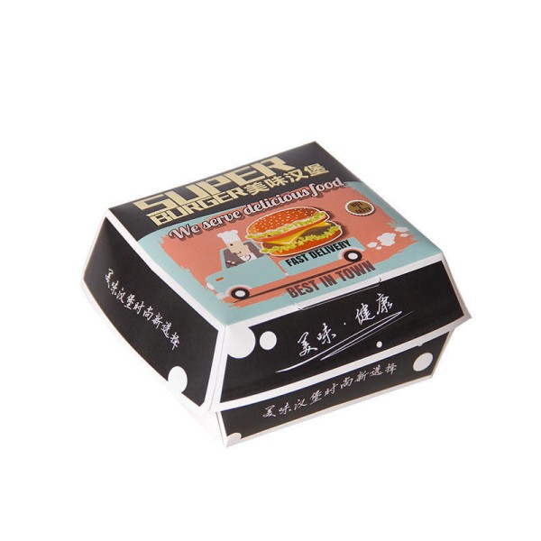 Quality Paperboard Disposable Eco-Friendly Fast Food Burger Box with Matt Lamination Customized White Cardboard Packaging Box for sale
