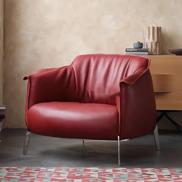 Quality Minimalist Living Room Leisure Leather Single Sofa Chair With High Density Sponge for sale