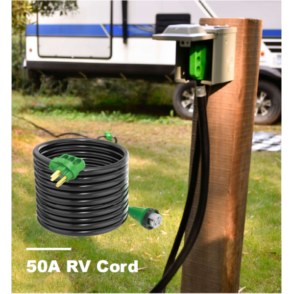 Quality 50A RV Power Extension Cord with NEMA 14-50P Plug and Pure Copper Conductors for Heavy Duty RV Use for sale