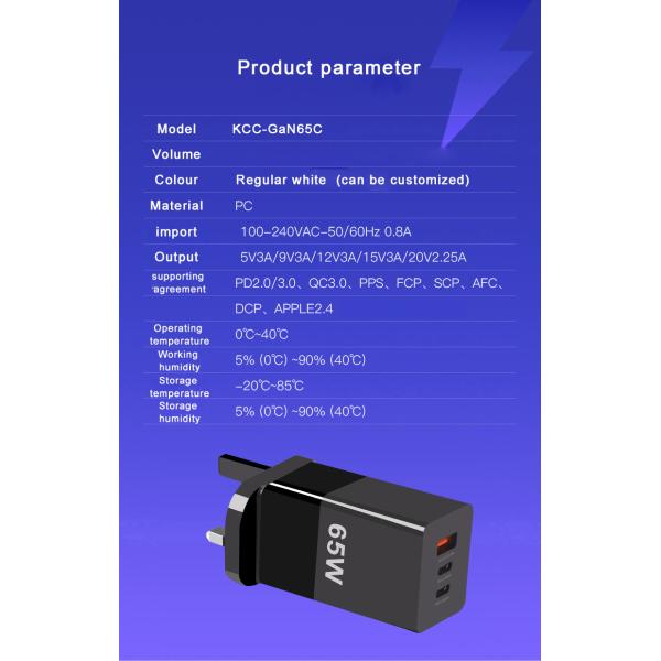 Quality 65W GaN USB-C Fast Charger with PPS and Three Ports for sale