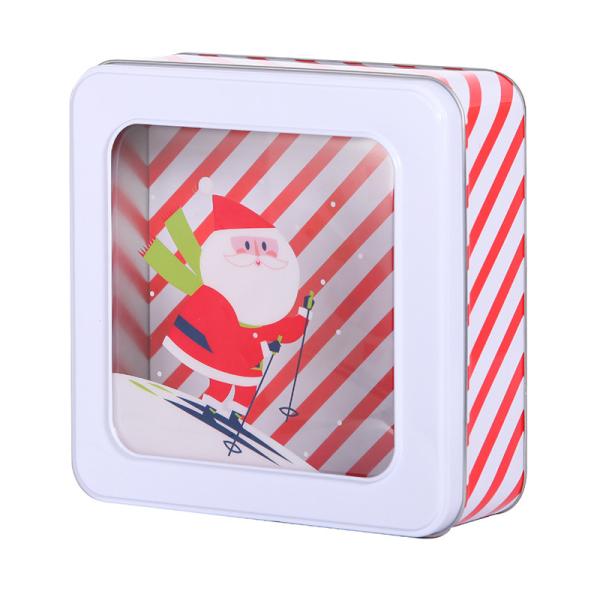 Quality Custom Square Cookie Tins Holiday Metal Tin Container with PVC Clear Window for sale