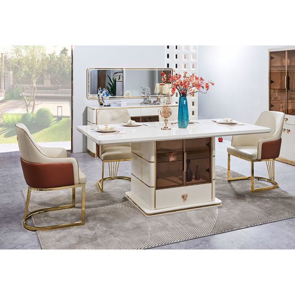 Quality White Modern Luxury Dining Table Set 6 Seater Wood Dining Room Furniture Complete Home Wooden Frame Dining Table Set 4 Chairs for sale
