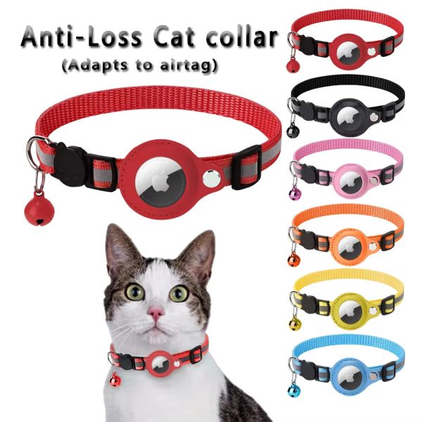 Quality Solid Pattern Pet Collar Reflective Anti Loss Airtag Cat Collar PU Polyester Iron for sale