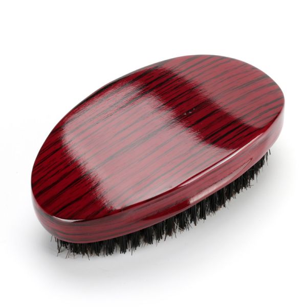 Quality Personalized Wooden Handle Wave Brush Red Curved Palmed Medium Bristle Hair Brush for sale