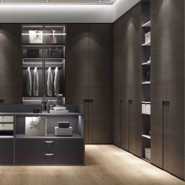 Quality Smooth auto Black Bedroom Glass Wardrobe Melamine Custom Swing Door Closet for sale
