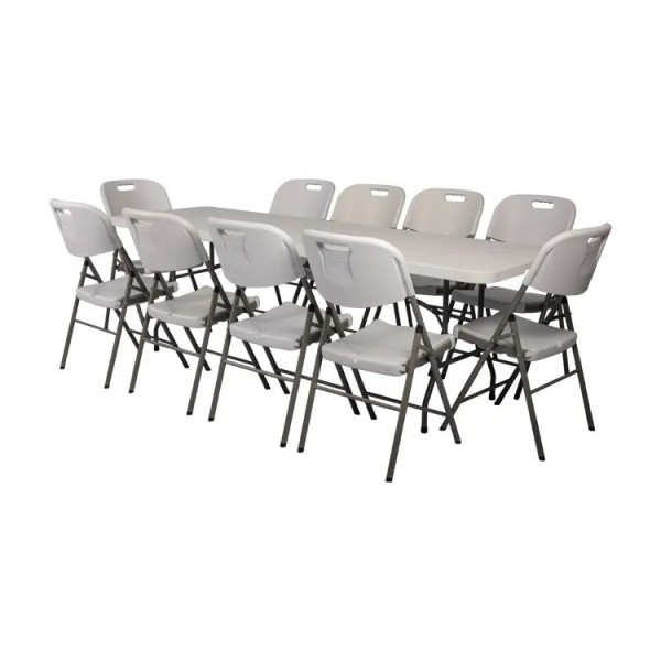 Quality 6ft 8ft Plastic Folding Table And Chairs Rectangular 10 People White Plastic for sale