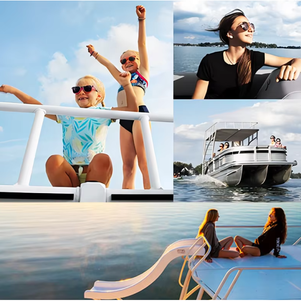 Quality 27FT Double Layer Pontoon Boat – Luxury Two-Tone Green & White Deck Boat for for sale