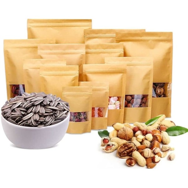 Quality Wholesale Customized Brown Eco-friendly Sealed Transparent Food Packaging Bags Sealing Kraft Paper Bags for sale