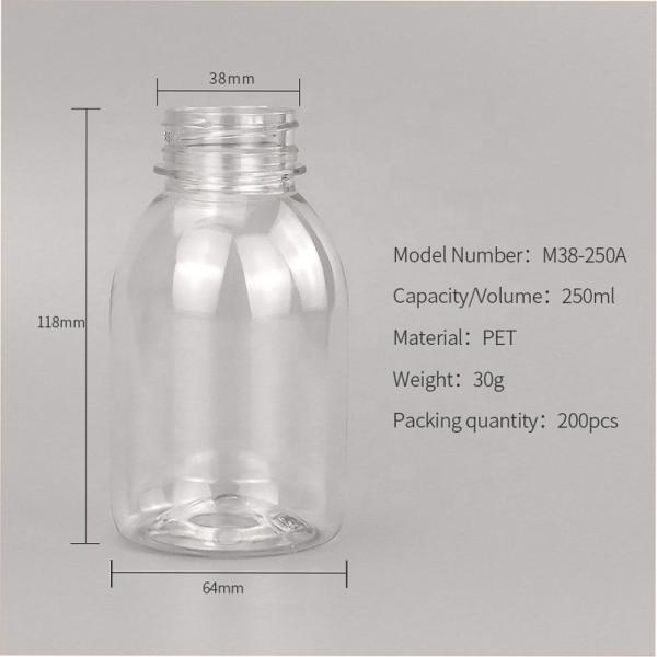 Quality Empty Airtight 250ml Plastic Juice Bottles Round PET With Cap for sale