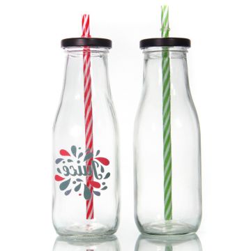 Quality 200ml 500ml Refillable Glass Milk Bottles Jars In Bulk For Strawberry Milk for sale