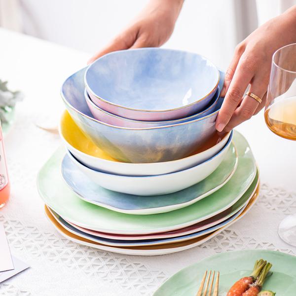 Quality 26cm Irregular Edge Dishwasher Safe Ceramic Soup Platter Plates for sale