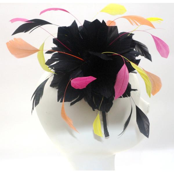 Quality 10x20cm Chicken Feather Headband Flower With Stripped Coque And Goose Feather for sale
