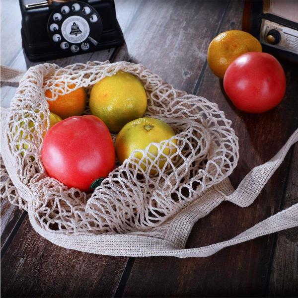 Quality SGS Mesh Market Tote , Recycled Foldable SMETA GOTS Cotton String Shopping Bag for sale