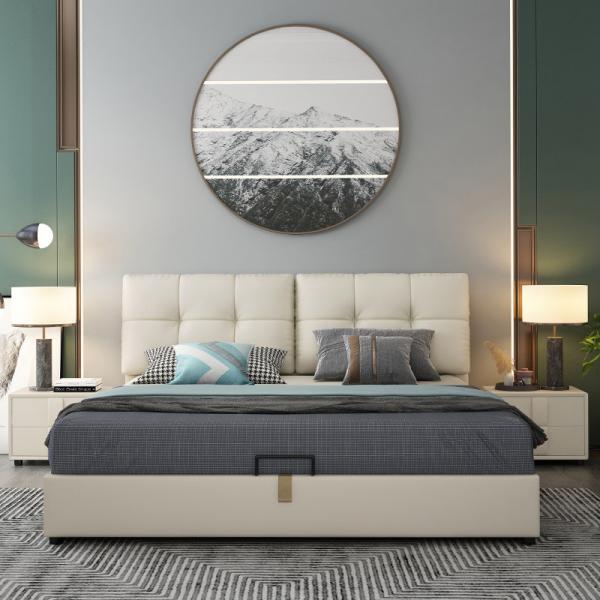 Quality Luxury Leather White Bed Modern Soft Art Hotel Room Bed for sale