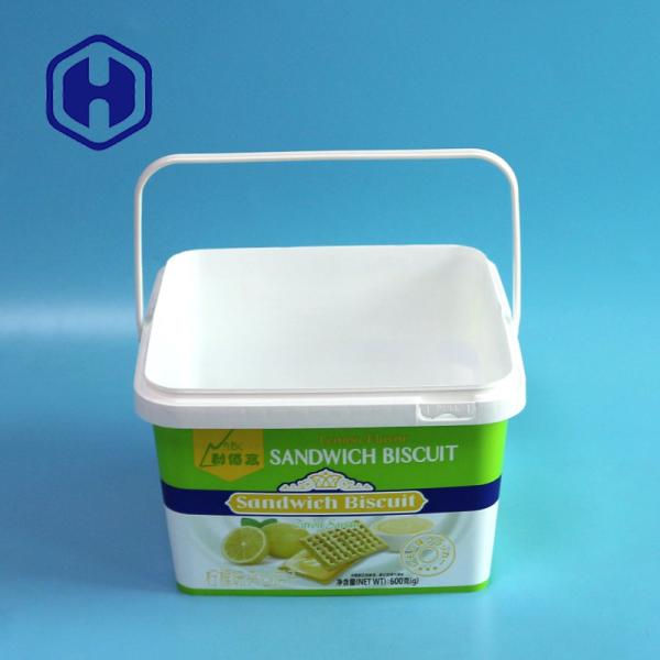 Quality Eco Friendly IML Plastic Containers Custom Square 2L Plastic Cracker Biscuit for sale