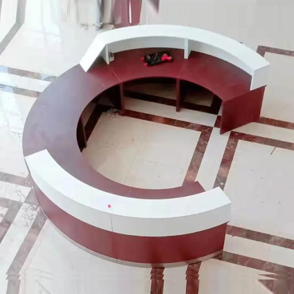Quality Red Counter Office Reception Desk Salon Design Curved Shape for sale