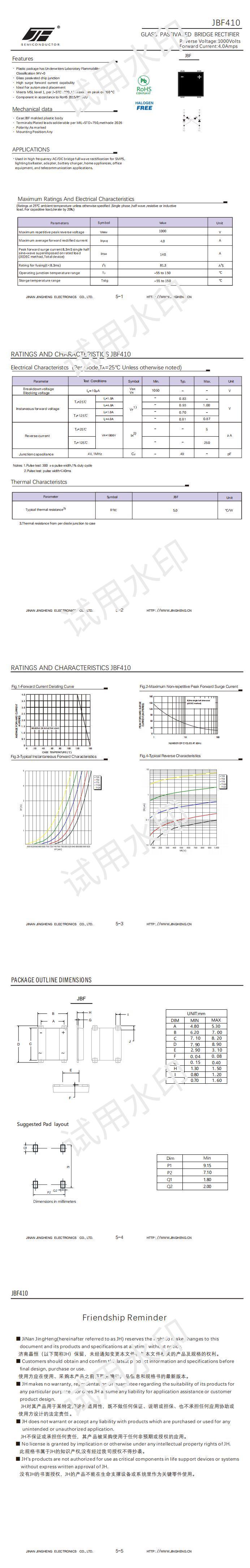 JBF410 4A 1000V BRIDGE RECTIFIER DIODE