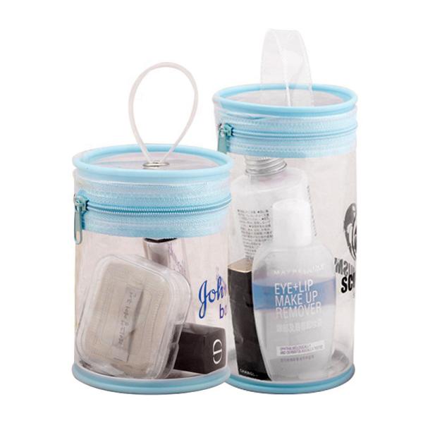 Quality 7P AZO free Clear Cylinder Bag , ISO9001 125mm Cylinder Cosmetic Bag PVC With Zipper for sale