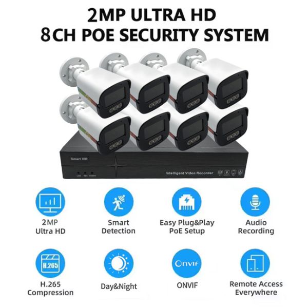 Quality 4CH 8CH 4K 2MP Warm Light Full Color Night Vision Network CCTV System POE NVR for sale