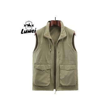 Quality Multi Pockets Cargoes Waistcoat Solid Color Utility Zipper Sleeveless Sherpa for sale