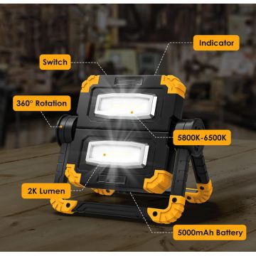 Quality Rechargeable Portable LED Work Light 2 COB 2000Lumens 360 Degree Rotation for sale