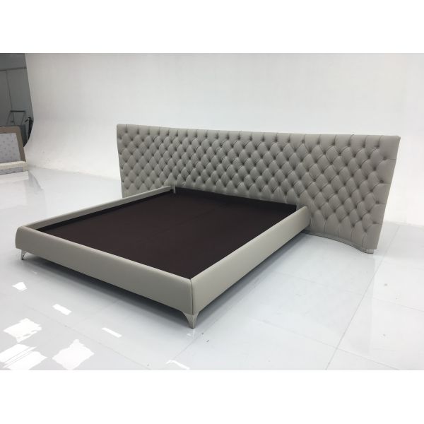 Quality High Density Sponge Upholstered Headboard Full Grain Leather Bed Frame For for sale