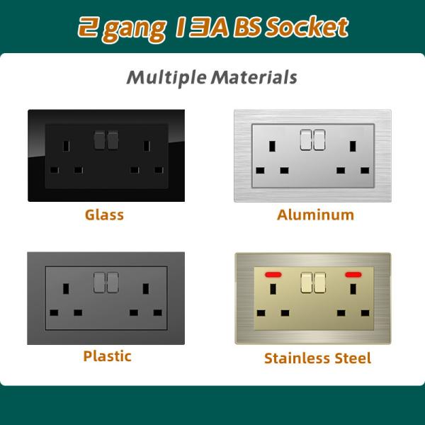 Quality 13A 250V Wall Power Socket UK Standard 146mmX86mm Size Multiple Materials for sale