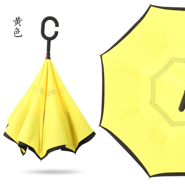 Quality Compact Inverted Reverse Umbrella with C Shape Handle and Black Coated Metal for sale