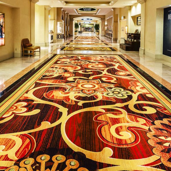 Quality Customized Color Puzzle Pattern Axminster Hotel Flooring Carpeting in Yellow and Red for sale