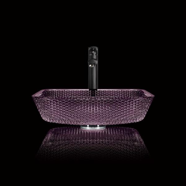 Quality Smooth Countertop Vanity Sinks Diamond Purple Crystal 12mm Square Glass Bathroom Sinks for sale