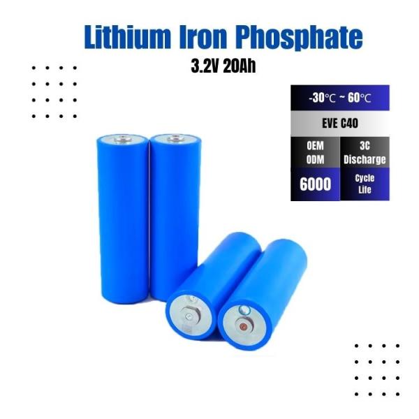Quality EVE Lithium Batteries C40 3.2v 20ah Lifepo4 Cell 8000 LiFePo4 Battery Cell for sale