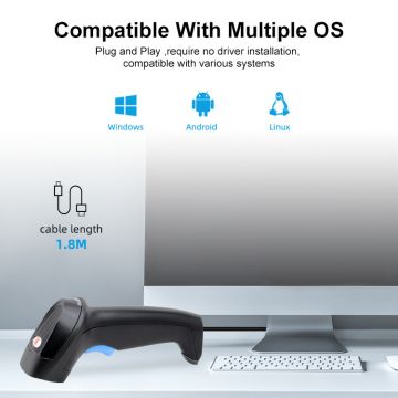 Quality Handheld Wired POS Barcode Scanner Supermarket Checkout USB RS232 1D Bar Code for sale