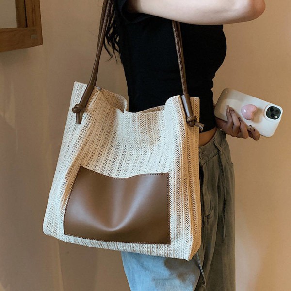 Quality Women's Personalized Casual Tote with Two Handles/Straps Summer Sea Beach Trim Raffia Bag for sale