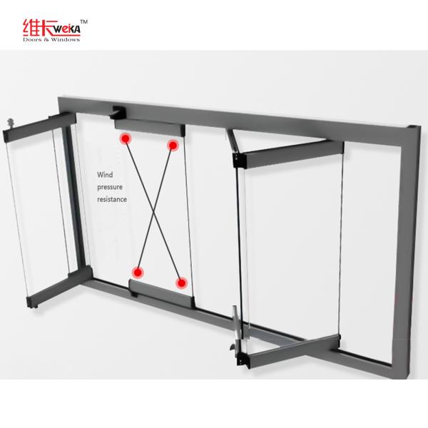 Quality Tempered Glass Bay Folding Window Doors Anodized Finished for sale