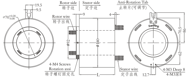 h70140 series H70140 Series Through Bore Slip Ring slip ring Drawing 