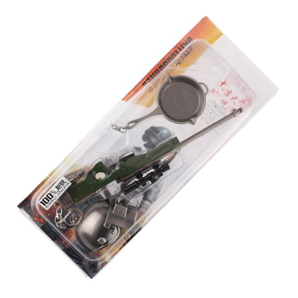 Quality AWM Game Players 3pcs Metal Gun Keychain Backpack Helmet Pan Rifle Keyring 23cm for sale