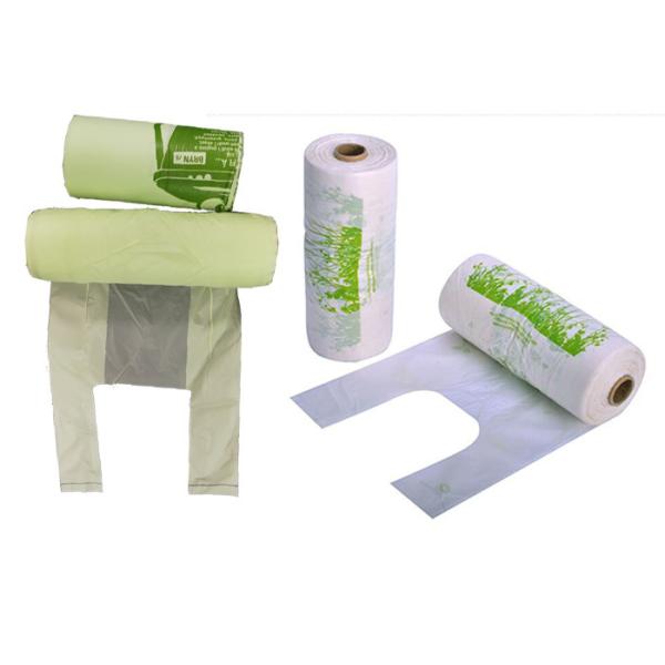 Quality PLA 50mic Biodegradable And Compostable Bags With T Shirt Handle for sale