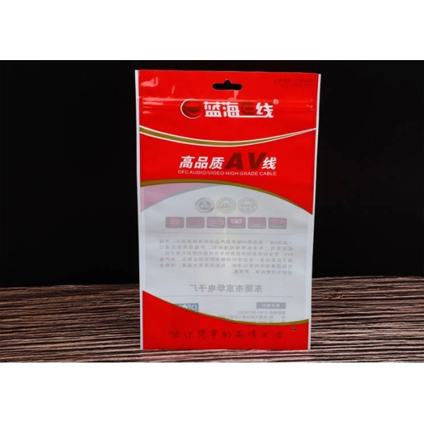 Quality Wire product packaging bag With hanging hole  TV HD line packing bag self-closing zip at top Laminated Packaging Bags for sale