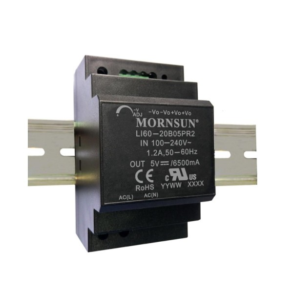 Quality 60W Industrial AC DC Din Rail Power Supply Black IEC62368 TS35X15 Mountable for sale