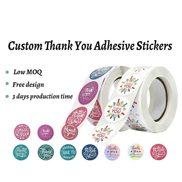 Quality Self Adhesive Custom Shape Waterproof Packaging Thank you Sticker Labels for sale
