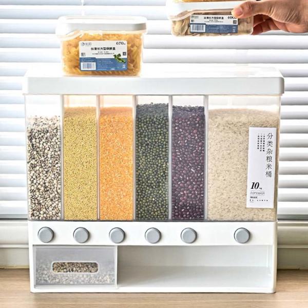 Quality 6 Grids Plastic Cereal Storage Box for Kitchen Food for sale