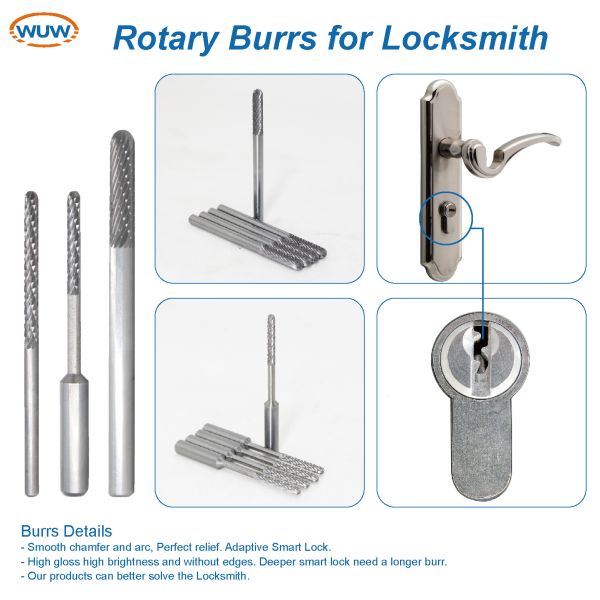 Quality Solid Carbide Rotary Burrs for Lock Opening with Customizable Sizes and TiN for sale
