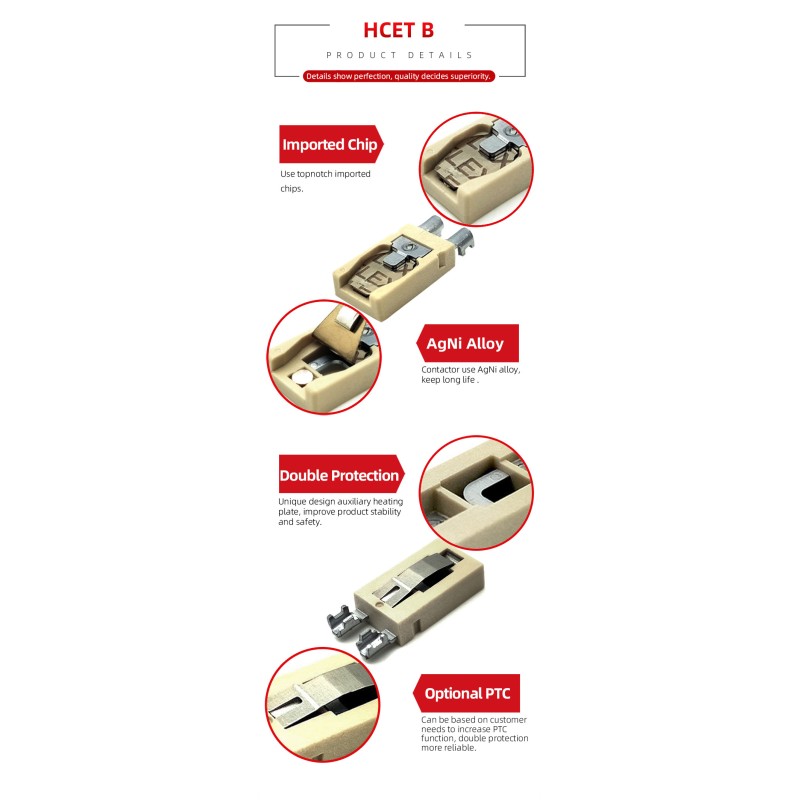 Close-up view of HCET-B thermal protector showing construction details