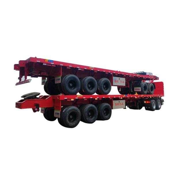 Quality Red Customize 3 Axles Flatbed Container Chassis Flat Bed Semi Trailer at with for sale