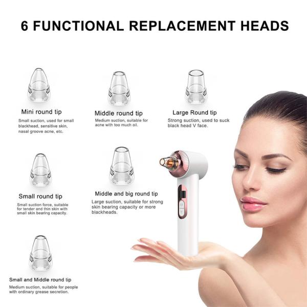 Quality USB Rechargeable 6 Suction Heads 63kPa Electric Blackhead Extractor Pore Cleaner for sale