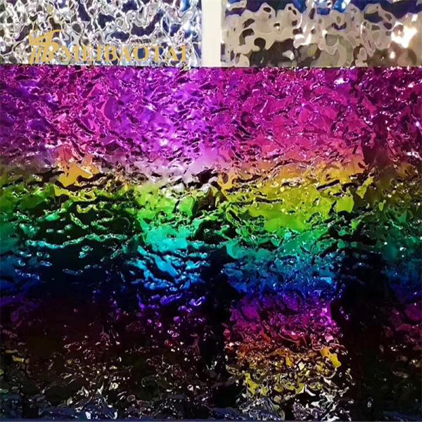 Quality PVD Rainbow Coated 0.65mm Thickness Water Ripple Stainless Steel Sheet for Kitchen Wall Decoration for sale
