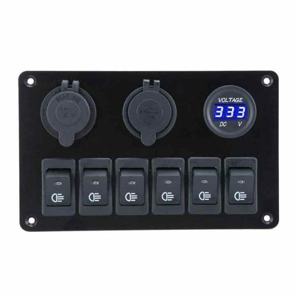 Quality Dual USB LED Voltmeter 6 Gang Marine Switch Panel DC12V/24V Compact for sale