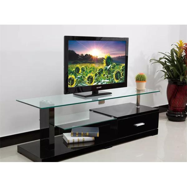 Quality Triangle Custom TV Cabinet 6mm Tempered Glass TV Stand With 2 Glass Shelves for sale