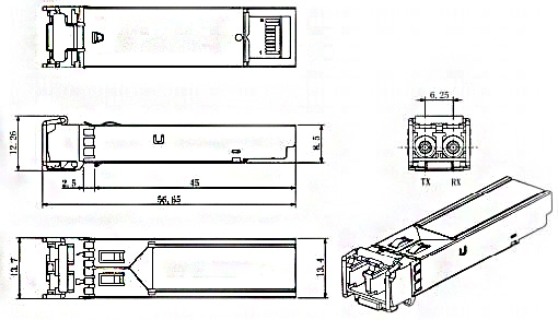 Mechanical dimensions diagram for 25Gb/S Optical Transceiver Module