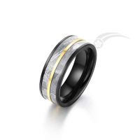 Quality WEDDING BAND METEORITE RING 8MM TWO ROWS IN 2 TONE MUONIONALUSTA for sale